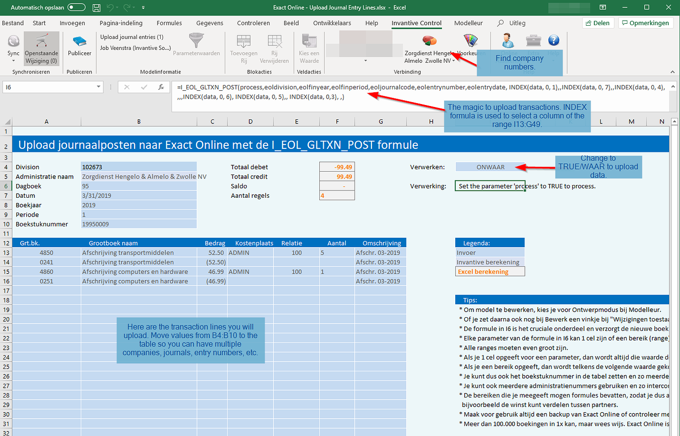 Mass import Exact Online journal entries directly from within Excel - invantive