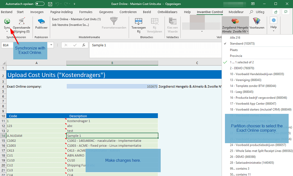 Maintain Cost Units from Excel using Invantive Control blocks - invantive