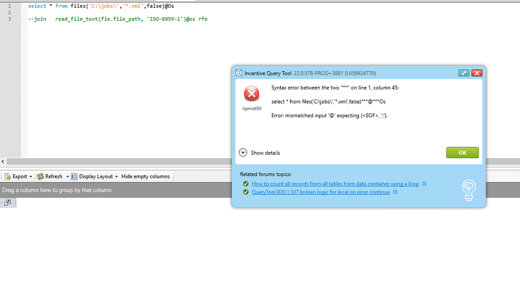 Itgensql056 : Files@Os on QueryTool - invantive