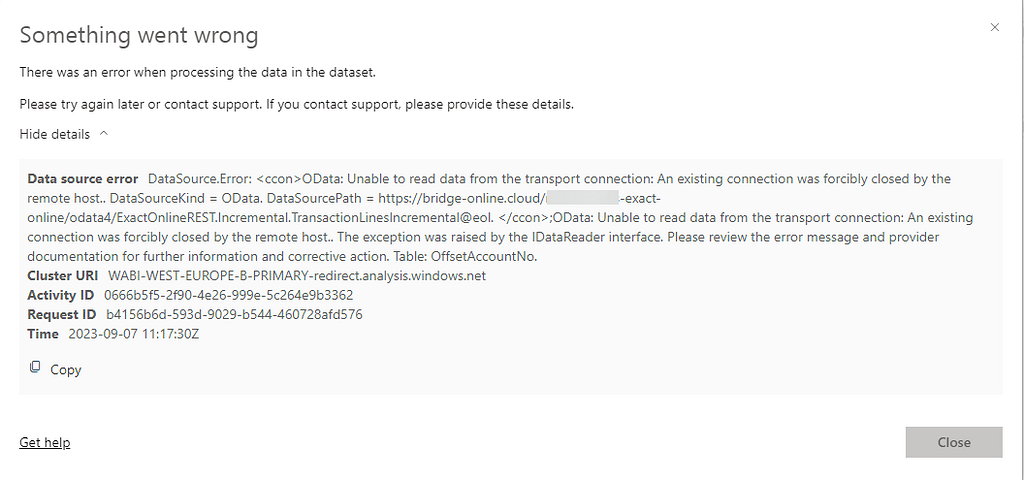 An existing connection was forcible closed by the remote host - invantive