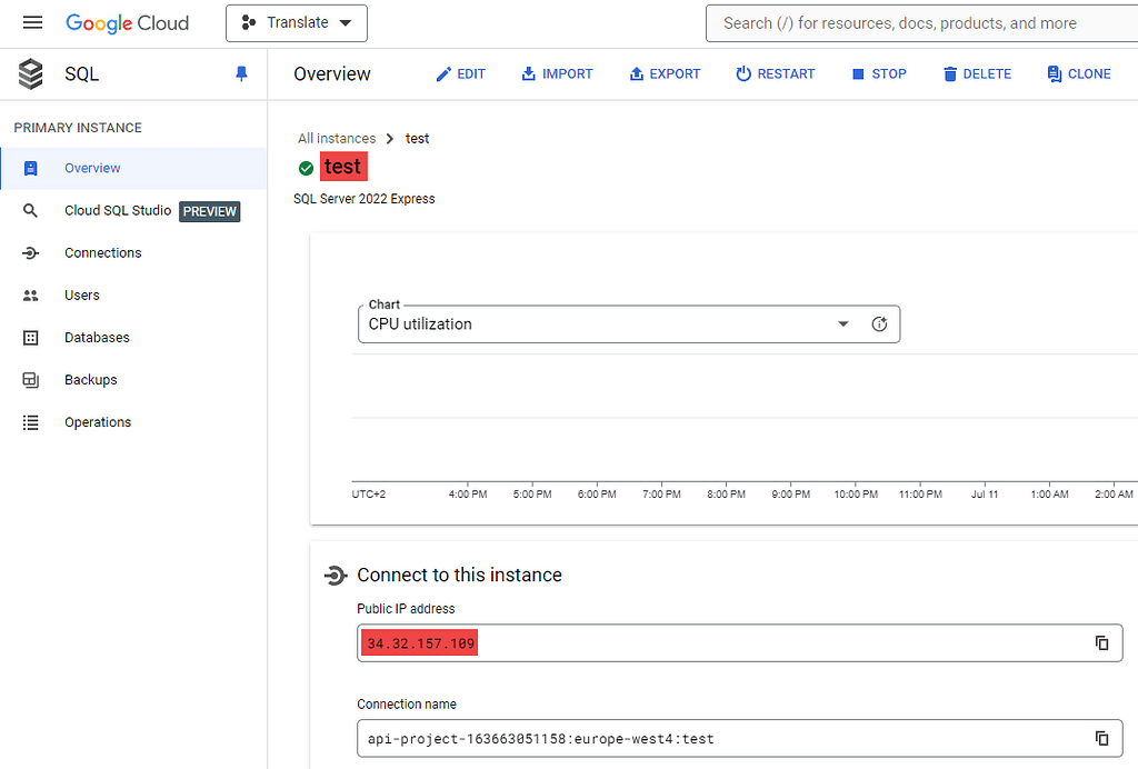 Connect to SQL Server on Google Cloud - invantive