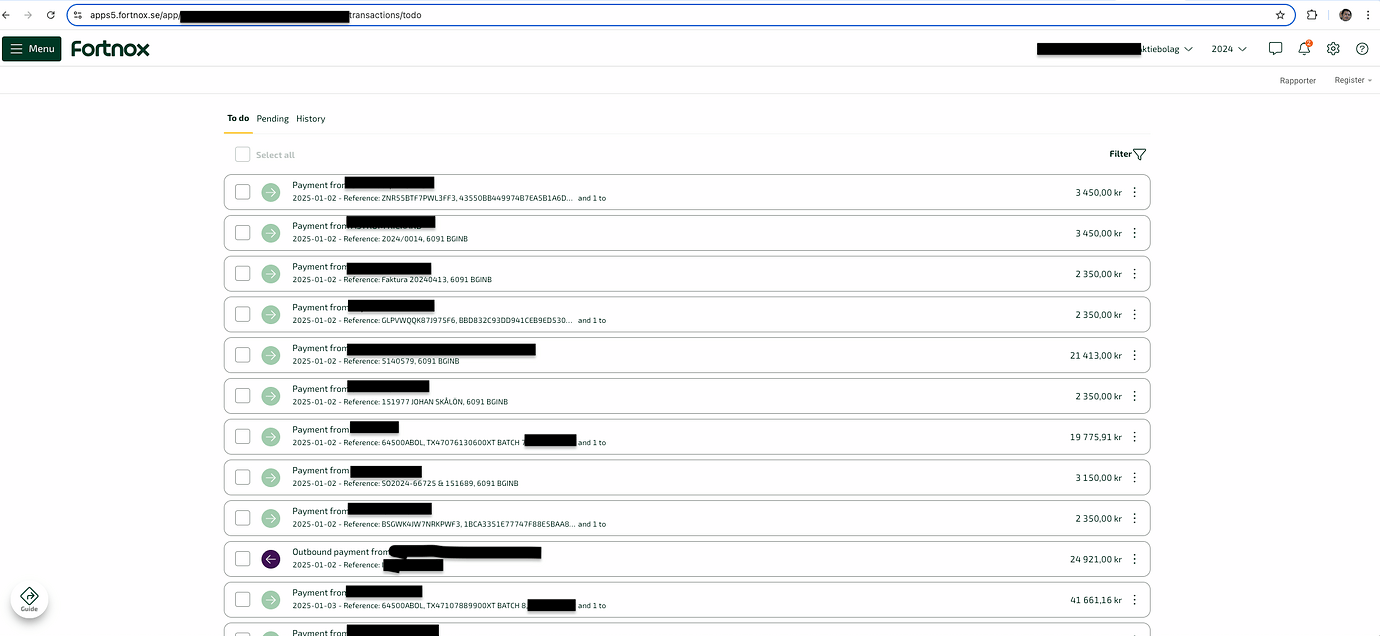 Fortnox API missing functionality: /transactions endpoint - invantive